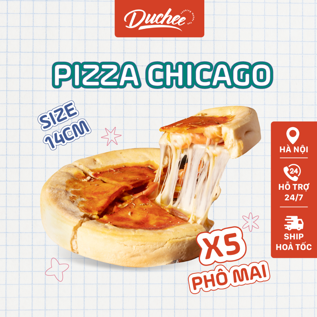 [FREESHIP] Pizza Chicago Duchee Size 14cm, Nhân Nhồi, Gấp 3 Lần Phô Mai ...