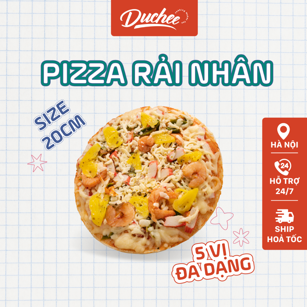 [FREESHIP] Pizza Rải Nhân Truyền Thống Duchee, Size Lớn 20cm, Nhiều Phô ...