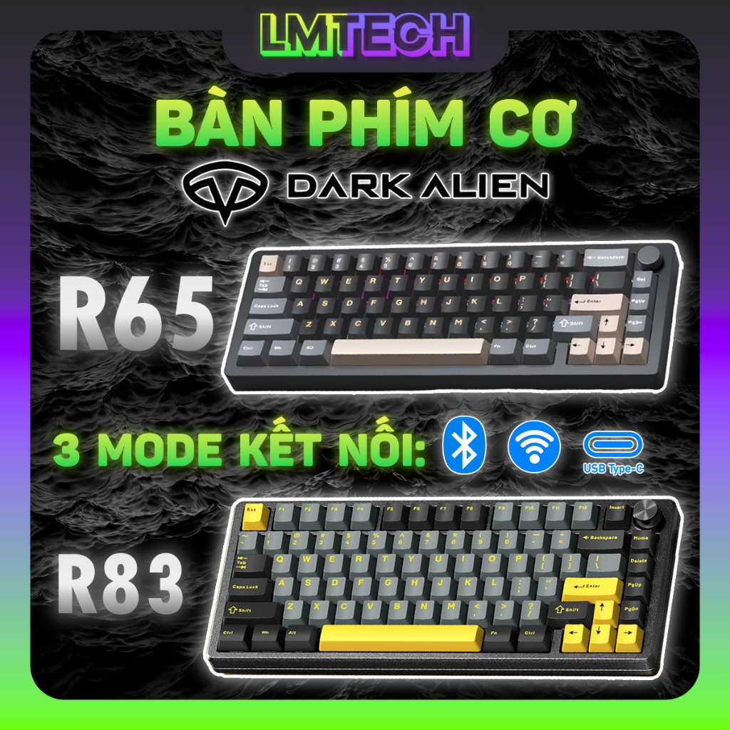Bàn Phím Cơ Không Dây Dark Alien R65 - R83 RGB Black Nhôm CNC [3 MODE ...