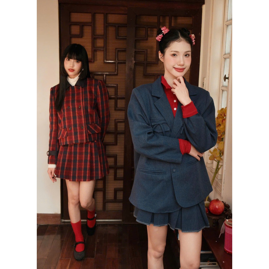 Kuchimachic-(Bruno Set CÓ TÁCH LẺ) Áo Blazer nơ hai bên túi/ Chân váy ...