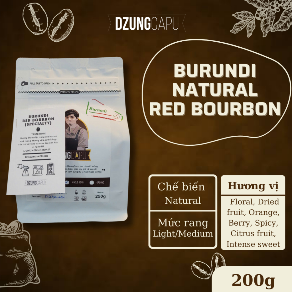 Cà phê Burundi - Red Bourbon - Sơ chế Natural - Gói 200g - DzungCapu Specialty Coffee | Shopee ...