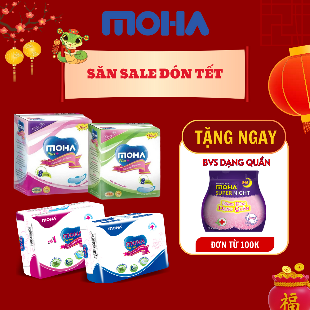 Băng vệ sinh có cánh và băng vệ sinh không cánh MOHA PLUS gói 8 miếng ...
