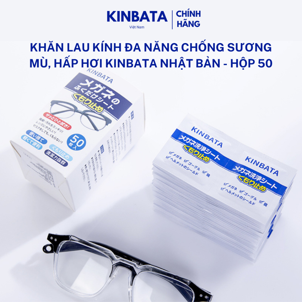 Khăn lau kính nano chống bám hơi KINBATA Nhật Bản - Lau kính siêu sáng, khử khuẩn - Hộp 50 ...