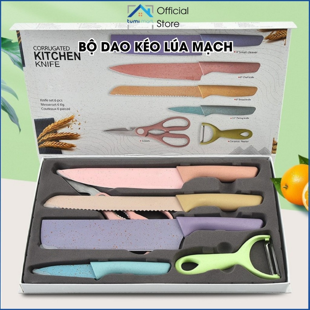 Set Dao Lúa Mạch 6 Món Gồm Dao, Kéo, Nạo Rau Củ. Bộ Dao Nhà Bếp Kèm Hộp ...