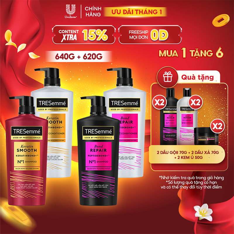 Combo Dầu Gội, Dầu Xả TRESemmé Đẹp Chuẩn Salon Cho Tóc Vào Nếp, Giảm ...
