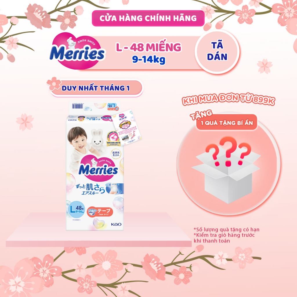 Tã/bỉm dán Merries size L - 48 miếng (dành cho bé từ 9 - 14kg) | Shopee ...