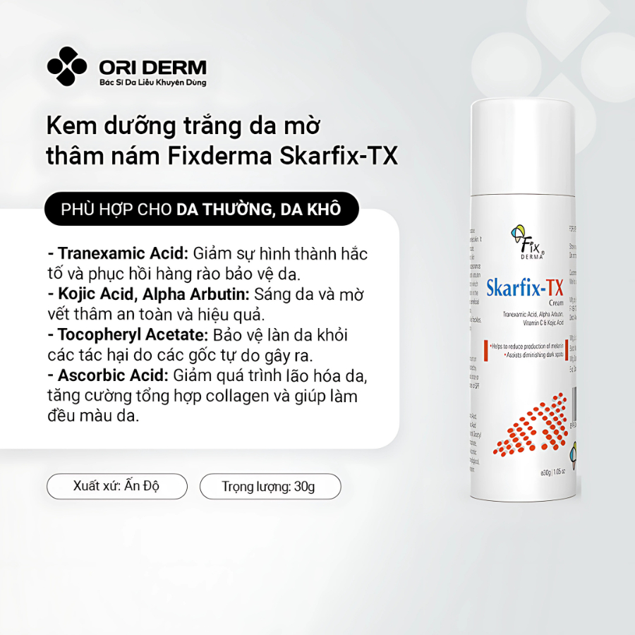 Kem Dưỡng Trắng Da Fixderma Skarfix-TX 30g Mờ Thâm Nám, Tàn Nhang, Cải ...