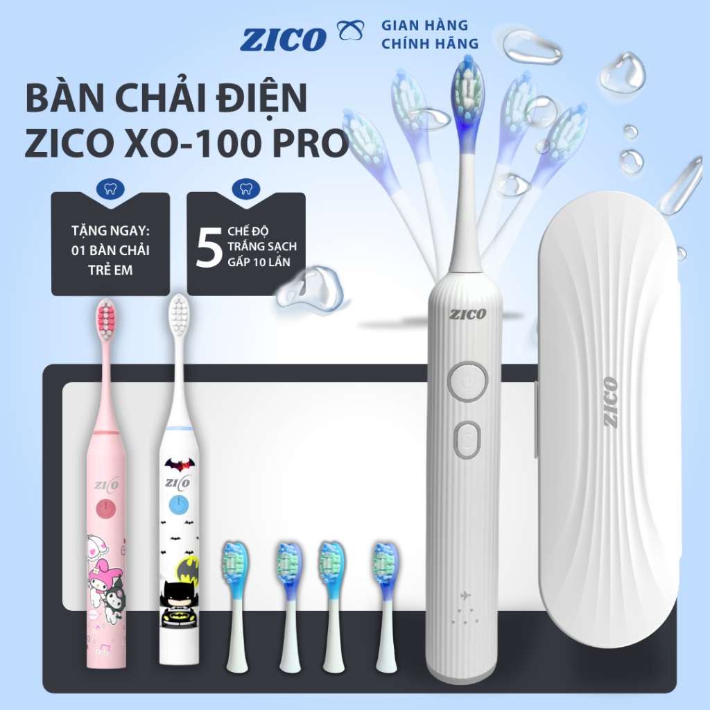 [TẶNG 01 BÀN CHẢI ĐIỆN CHO BÉ] Bàn Chải Điện ZICO XO-100 Pro–Công Nghệ Vibrosonic tiên tiến bao ...