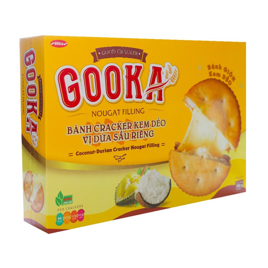 [SALE] Bánh cracker vị dừa sầu riêng Bibica Gooka Nougat Filling hộp ...