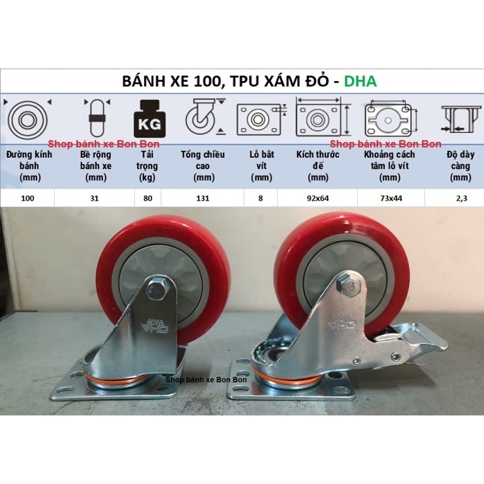 Bánh xe 100. TPU xám đỏ. | Shopee Việt Nam