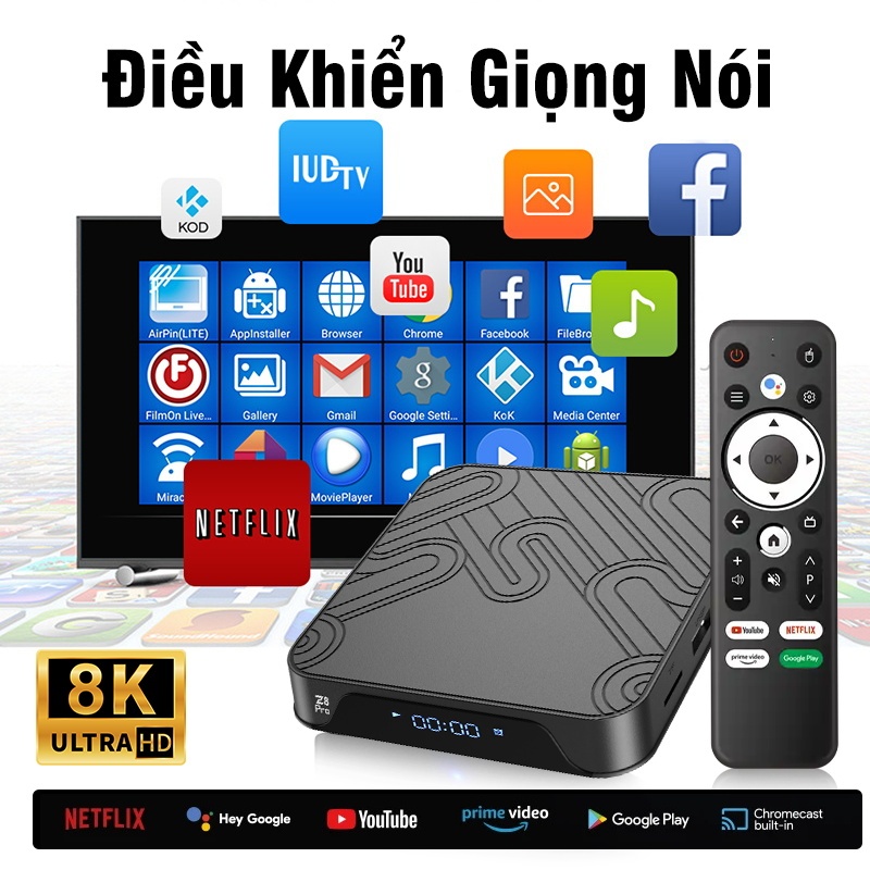 Android TV Box Z8 Pro Giọng Nói Hỗ Trợ Kiểm Soát 8K 4G+32GB Việt Wifi 5G Bluetooth Băng Tần Kép ...