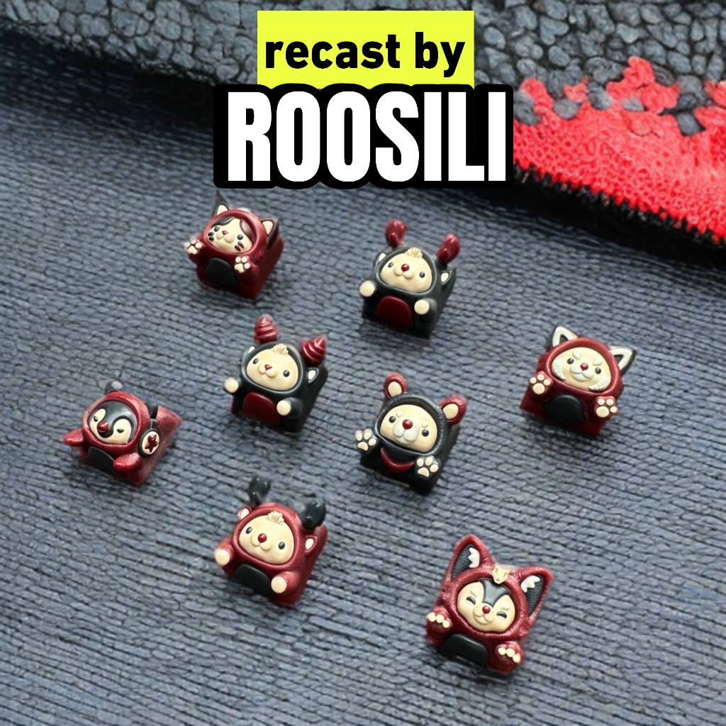 Keycap Artisan Recast Hội bạn thú Red Samurai, Nút bàn phím cơ Roosili ...