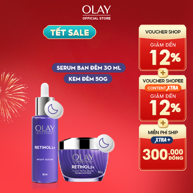 Combo 2: Kem Dưỡng Ẩm Ban Đêm + Serum OLAY RETINOL24 Giúp Mờ Nếp Nhăn ...