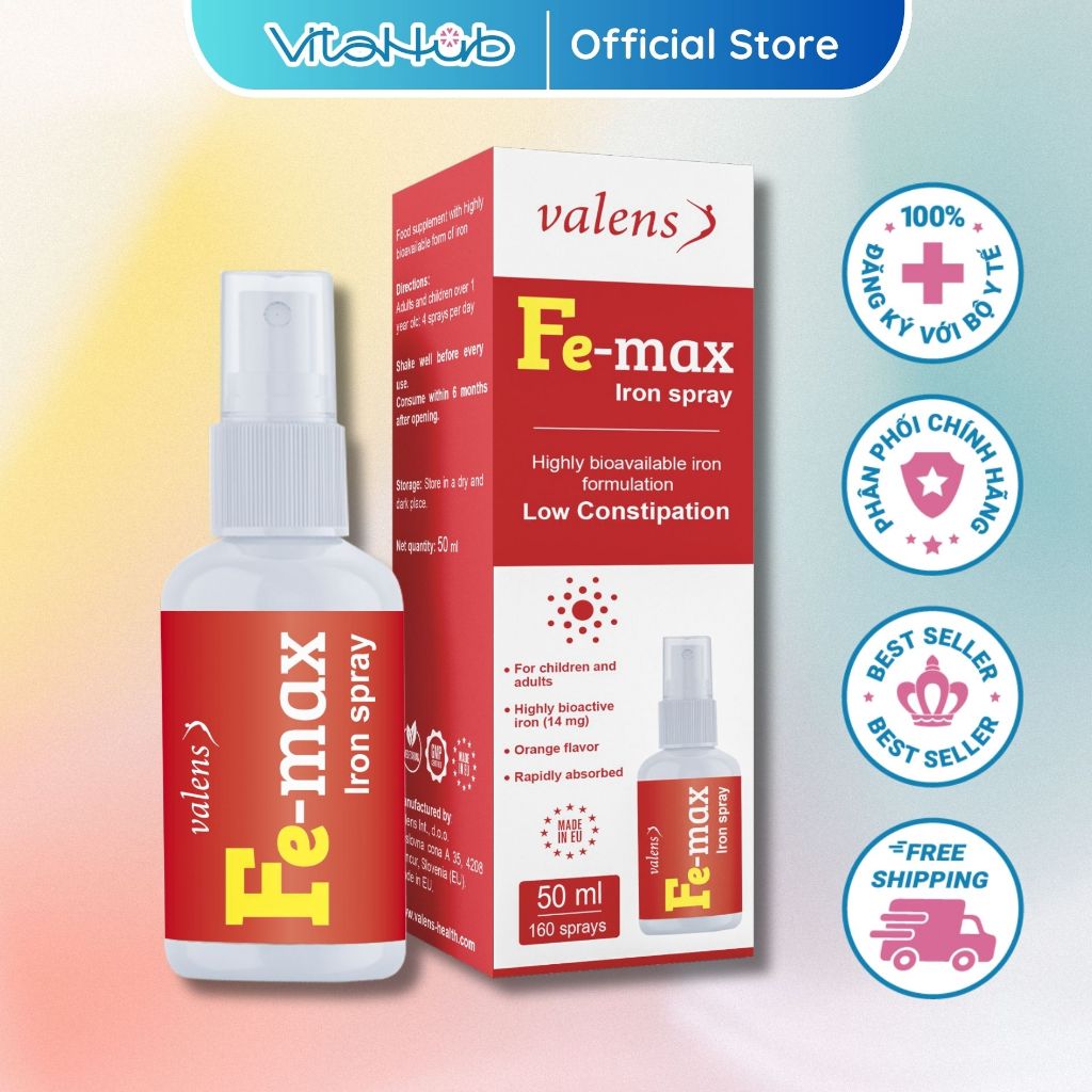Sắt xịt Valens Fe-Max Iron Spray phòng ngừa thiếu máu do thiếu sắt 50ml ...