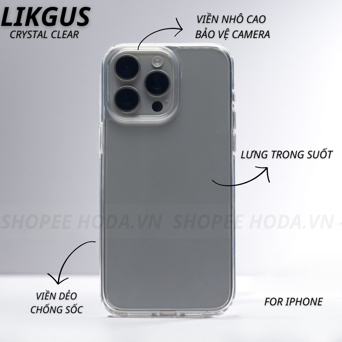 Ốp Lưng Trong Suốt Likgus Crystal Case Viền Dẻo Chống Sốc Bảo Vệ Camera ...