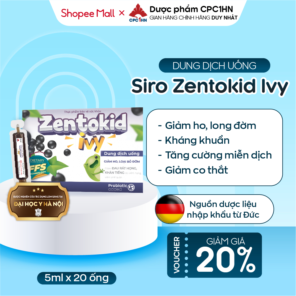 Siro Zentokid Ivy giảm ho có đờm, khàn tiếng khi cảm lạnh Hộp 20 ống | Shopee Việt Nam