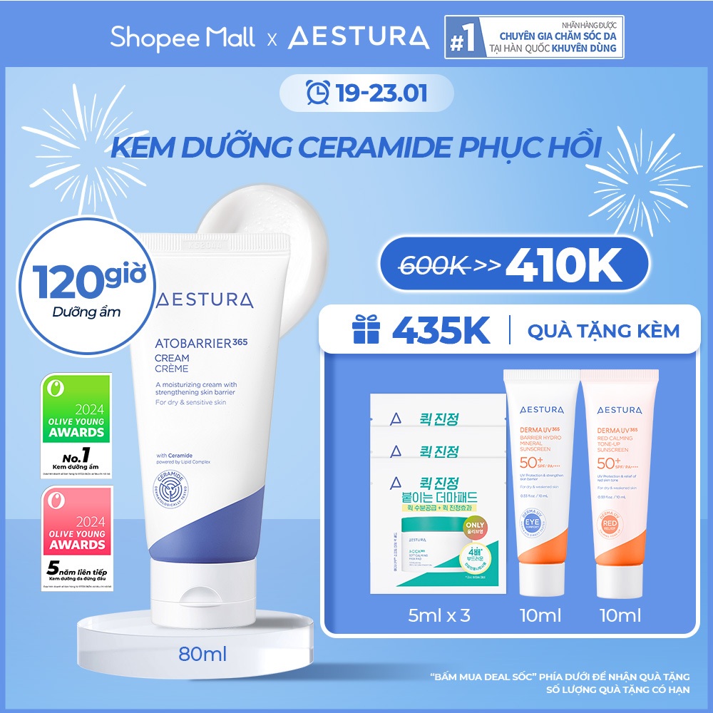 [TẶNG 2 KCN 10ML] Kem dưỡng ẩm chuyên sâu và củng cố hàng rào bảo vệ da AESTURA ATOBARRIER365 ...
