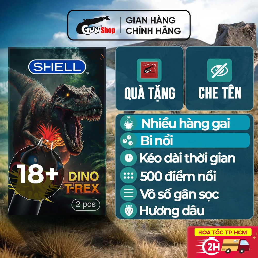 Bao cao su Shell Dino T-rex - Hộp 2 cái - 1 bao nhiều vòng gai, bi nổi ...
