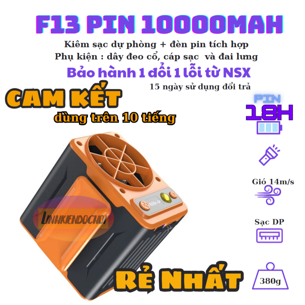 Quạt đeo thắt lưng có dây đeo cổ F13 pin 10000mah công suất cao kiêm ...