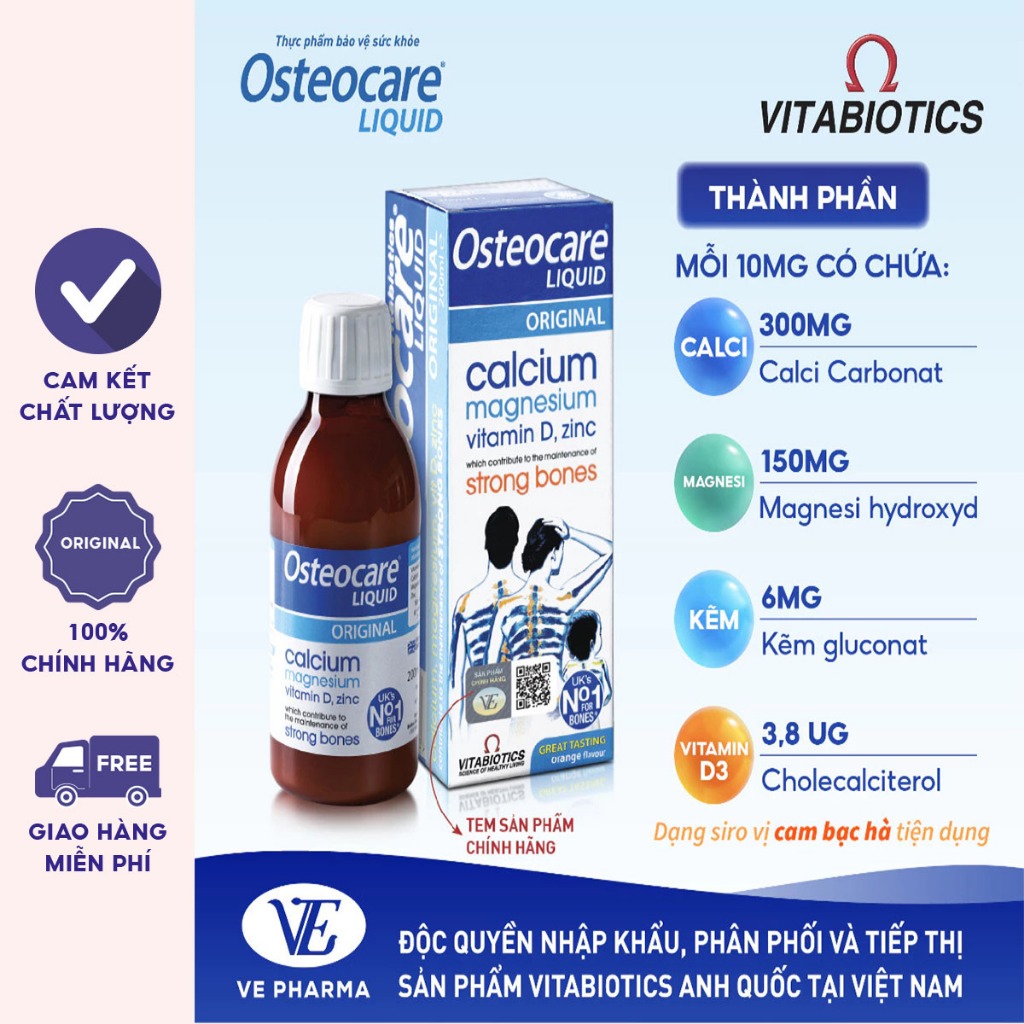 Siro Canxi Vitabiotics OSTEOCARE Vị Cam Bạc Hà Tự Nhiên Dễ Uống, Bổ Sung Canxi Và Vitamin D ...