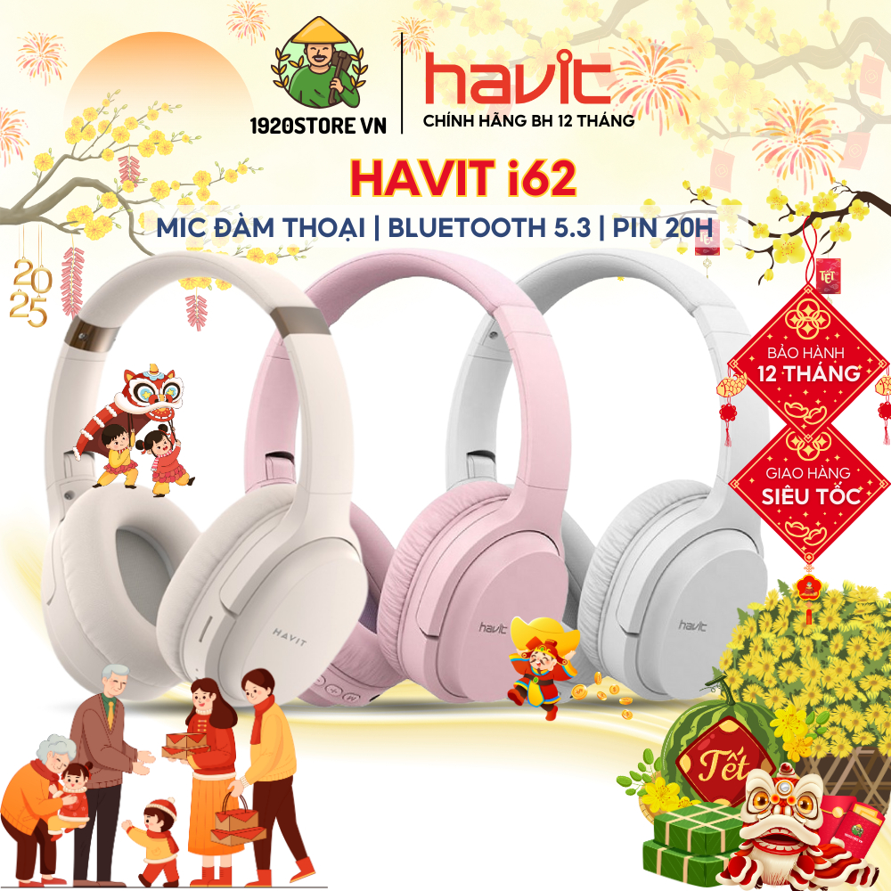 【Giao Hỏa Tốc】Tai Nghe Bluetooth Headphone HAVIT i62, Driver 40mm, BT 5.3, Nghe Đến 8H, Gập Gọn ...