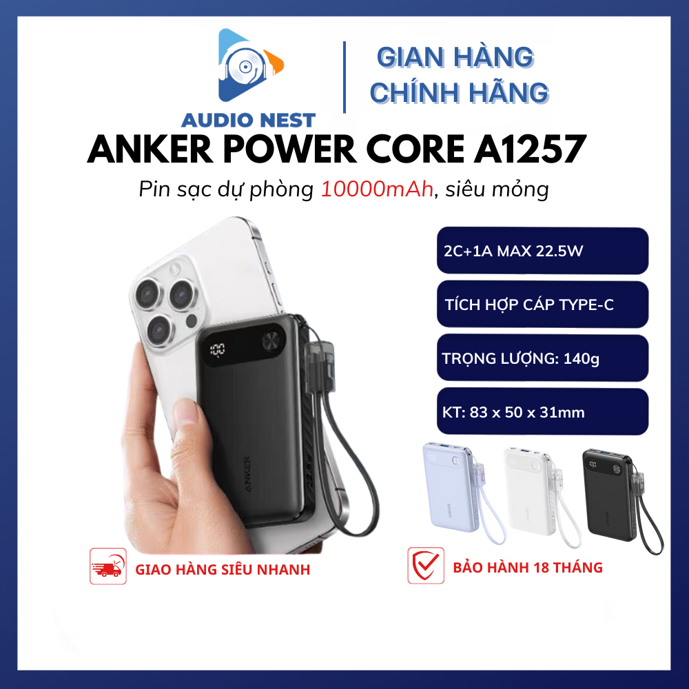 Sạc Dự Phòng Anker A1257 10.000mAh Tích Hợp Cáp Type-C 22.5w - Bảo Hành 18 Tháng | Shopee Việt Nam