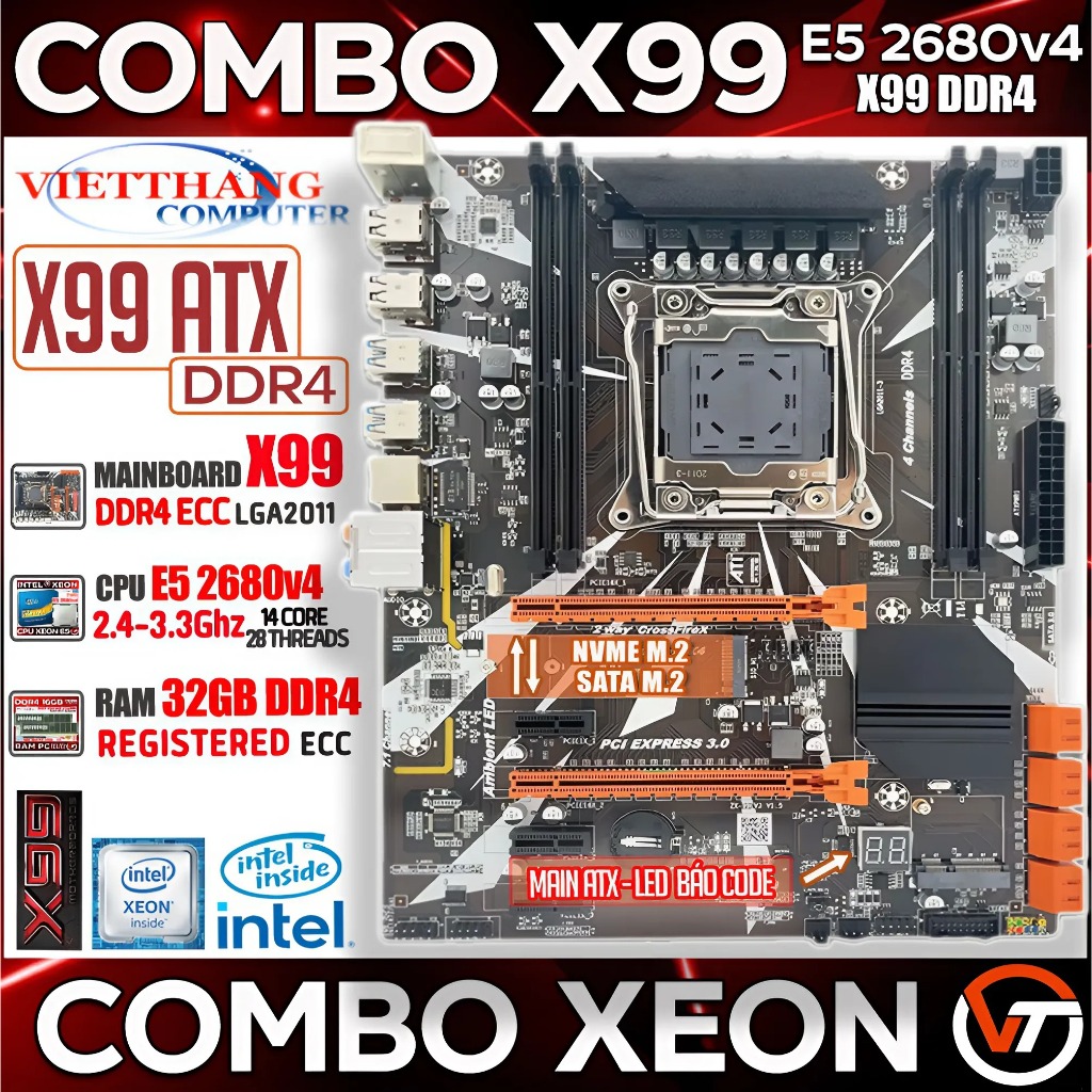 Combo X99 Form ATX DDR4 Chạy giả lập - Main X99 DDR4 OEM + CPU Xeon E5 ...