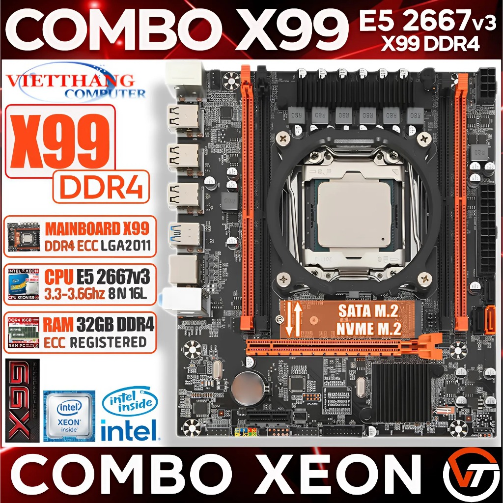 Combo X99 OEM X99H DDR4 + CPU Xeon E5 2667v3 ( 8N-16L) Xung cao 3.2Ghz ...