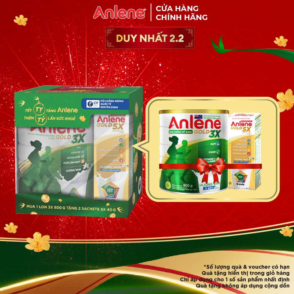[Hộp quà Tết - Tặng hộp 2 gói Anlene 5X 40g ] Bộ quà tặng Anlene Gold ...