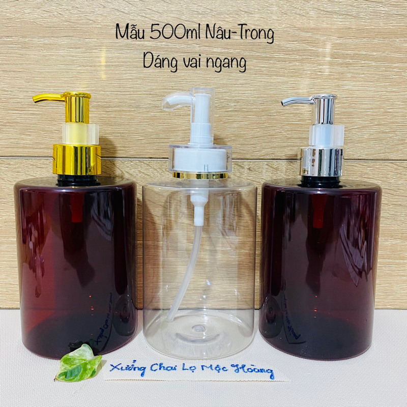 Chai Lọ Nhựa 500ml NÂU/TRONG dáng LÙN VAI NGANG-Vòi Nhấn Đen Cao Cấp Nhựa Cứng Cáp-Hàng Chất ...
