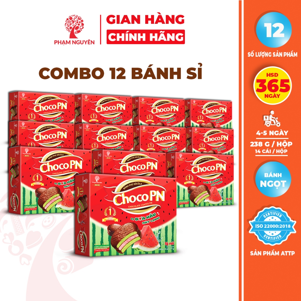 [BÁNH KẸO SỈ] Combo 12 Hộp Bánh phủ Socola Choco PN Dưa Hấu 238g | Bánh ăn vặt Socola | Đồ ăn ...