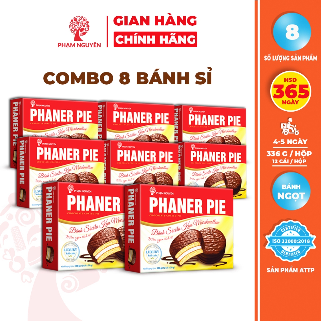 [BÁNH KẸO SỈ] Combo 8 Hộp Bánh phủ socola nhân kẹo dẻo Phaner Pie Đỏ 336g | Bánh ăn vặt Socola ...