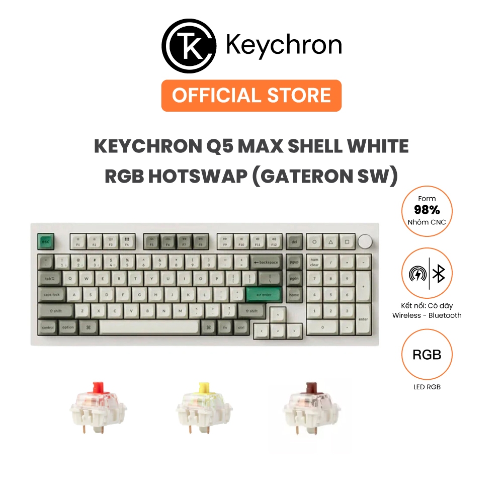 Bàn phím cơ không dây Keychron Q5 Max Shell White RGB Knob Hotswap ...