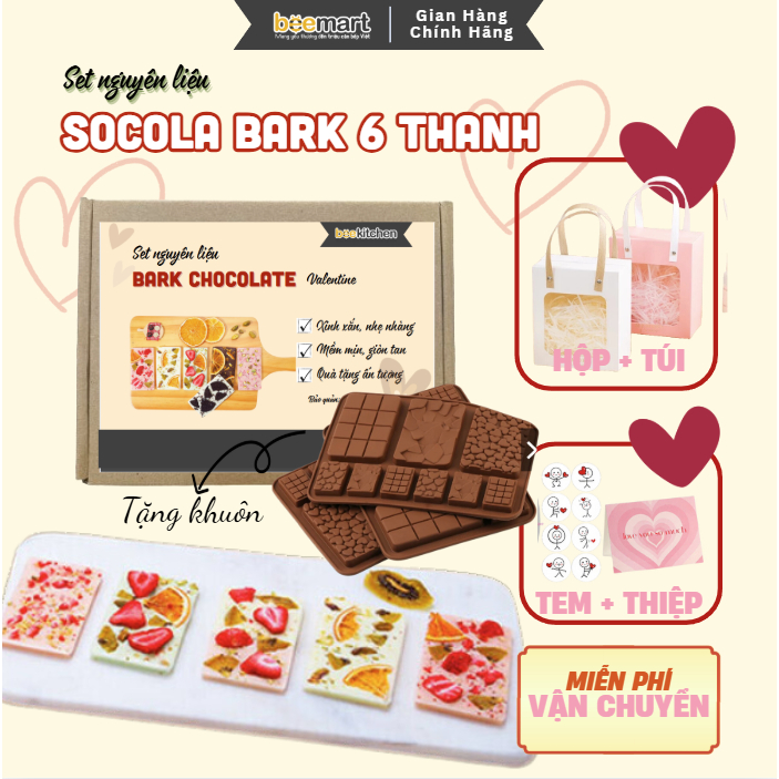 Set Tự Làm Socola Bark Mix Vị Nhà Bee - Thành phẩm 4 thanh 150g làm quà ...