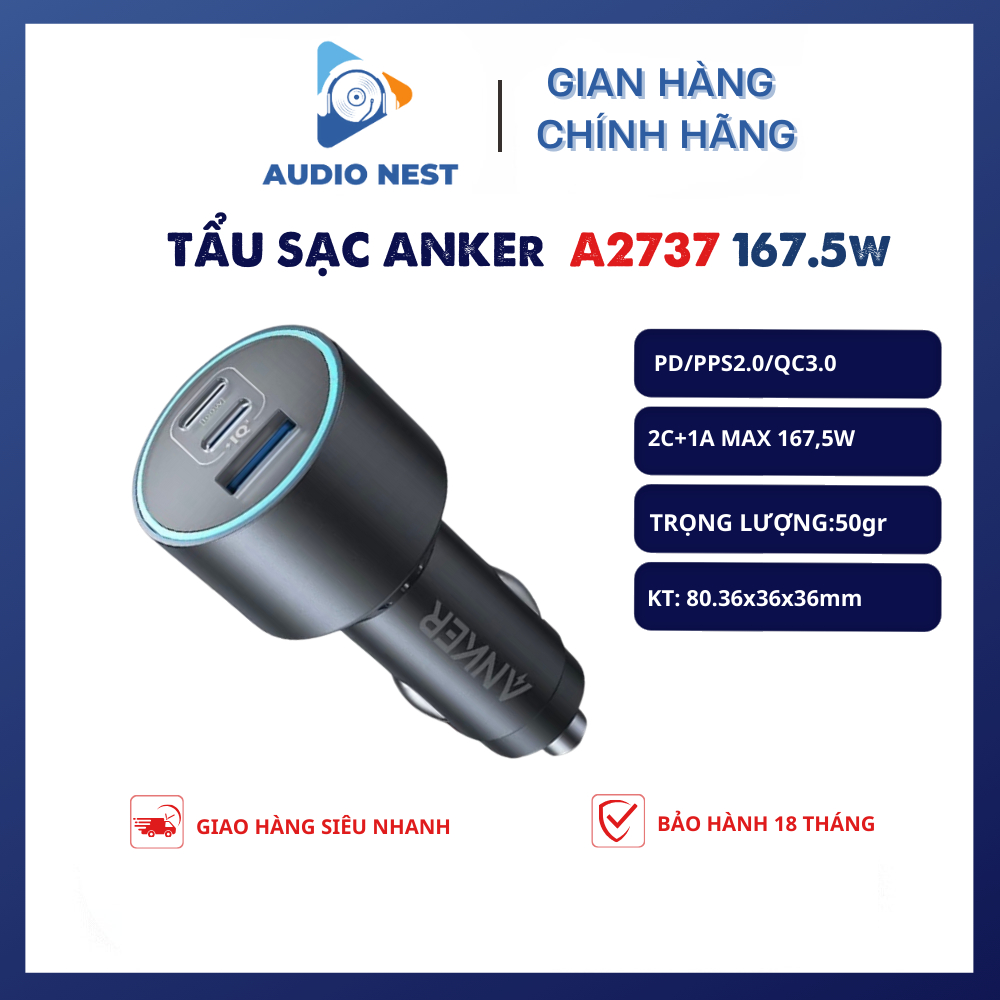 Tẩu Sạc Anker A2737 167.5W 3 Cổng Hỗ Trợ PD/PPS2.0/QC3.0 - Bảo Hành ...