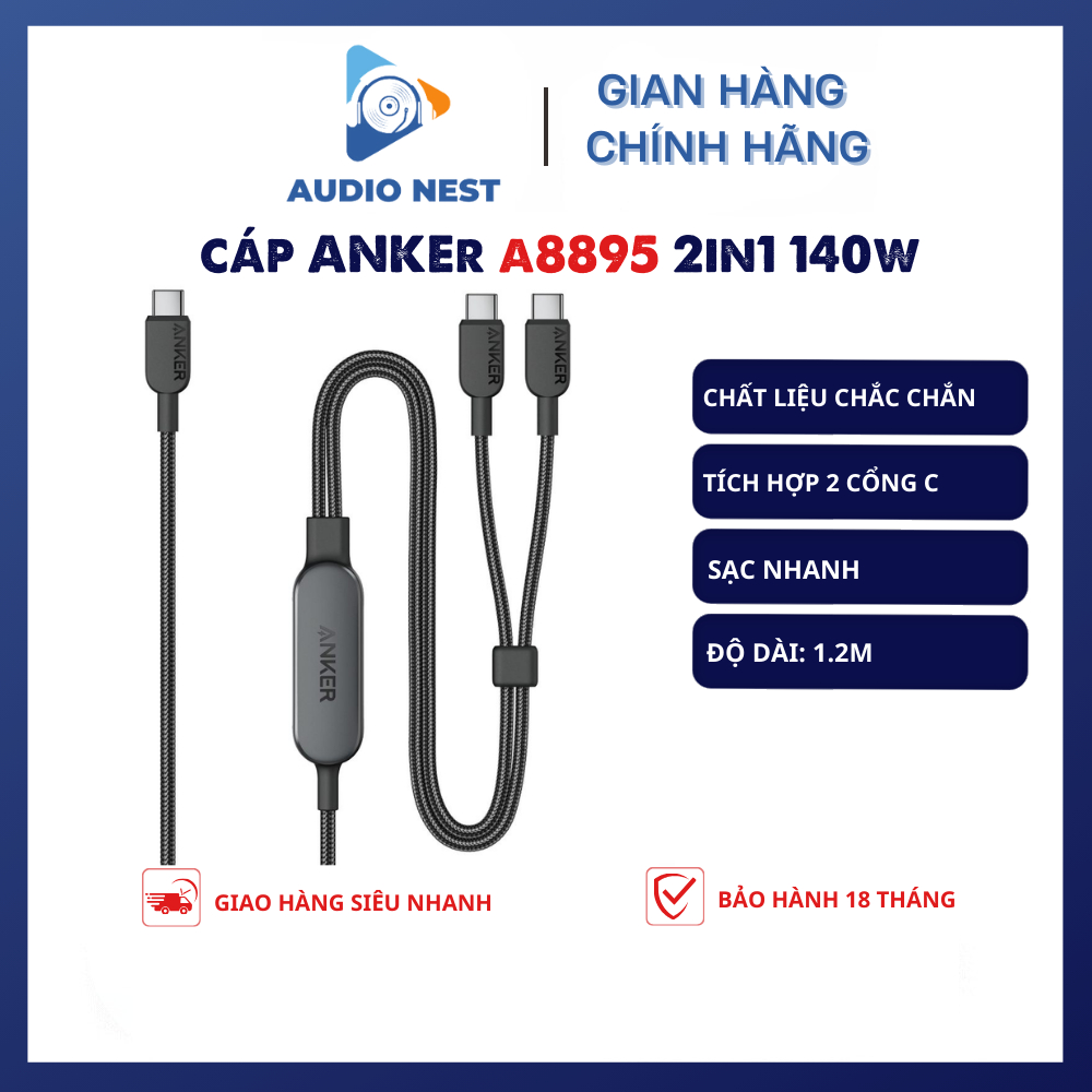 Cáp Sạc Anker 2 in 1 C to C Dài 1,2m Hỗ Trợ 140w A8895 - Bảo Hành 18 Tháng. | Shopee Việt Nam