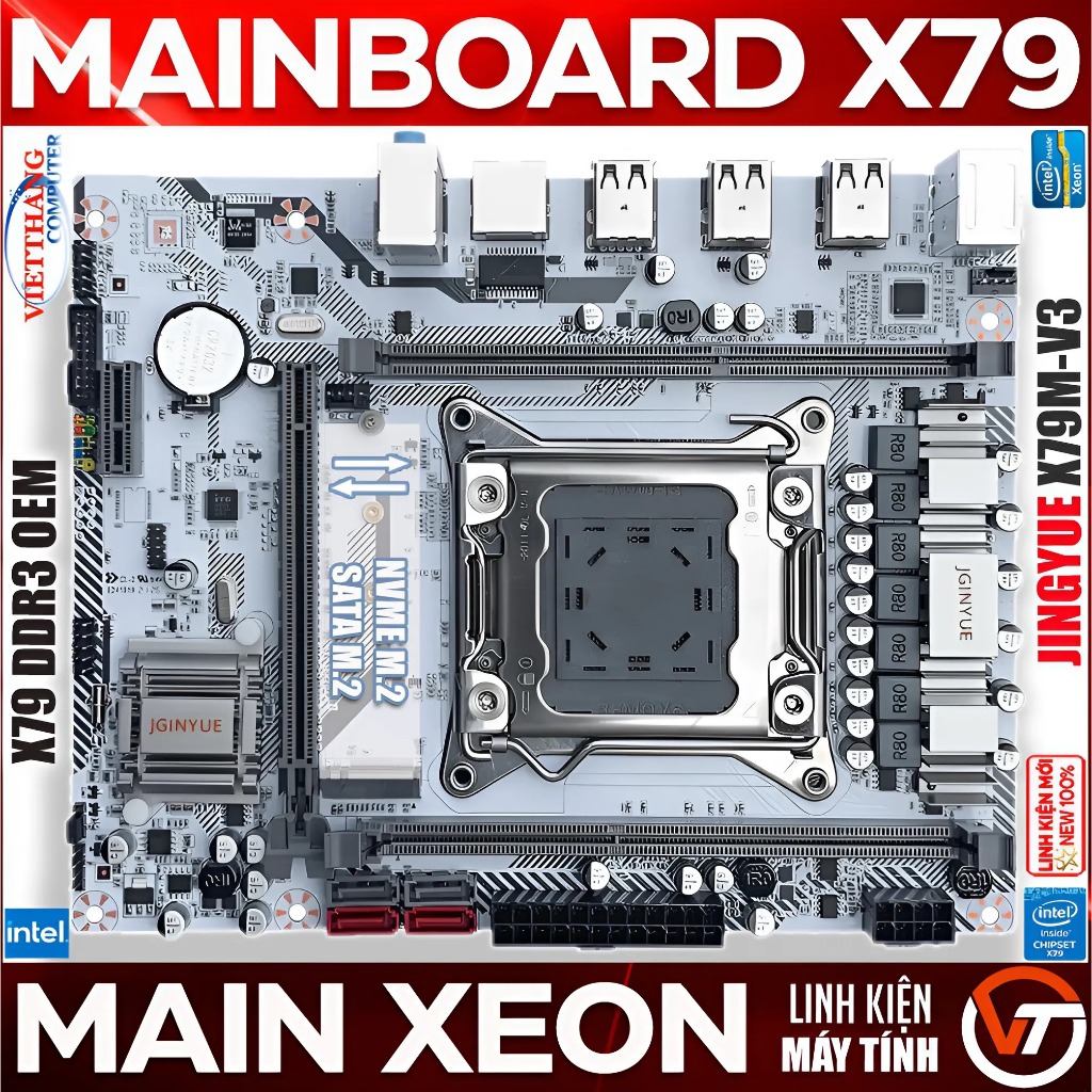 Mainboard X79 Jingyue Đơn CPU chạy giả lập Main X79M-V3 Chạy CPU Xeon E5 v1,v2 LGA2011 New 100% ...