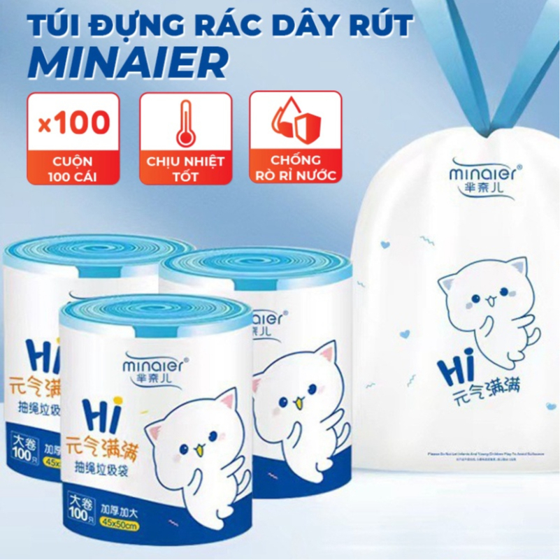 Túi Đựng Rác PTLUXURY Tự Phân Huỷ Có Dây Rút Minaier Cuộn 100 Túi Siêu Dai Kích Thước 45 cm x 50 ...
