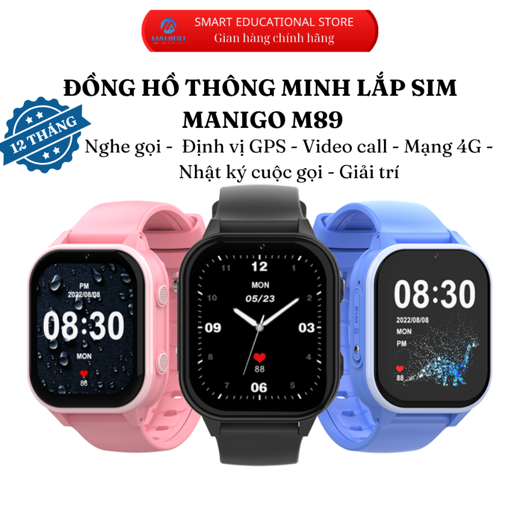 Đồng hồ thông minh trẻ em Manigo M89 Lắp sim nghe gọi định vị call ...