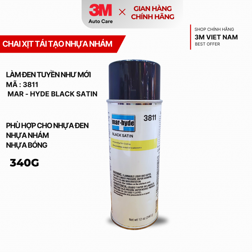 Chai Xịt Phục hồi làm mới nhựa, kim loại màu đen 3M™ 3811 Mar-Hyde ...