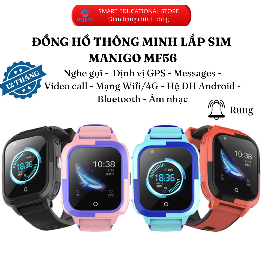 Đồng hồ thông minh định vị trẻ em Manigo MF56 Lắp sim nghe gọi call video chống nước bh 12 tháng ...