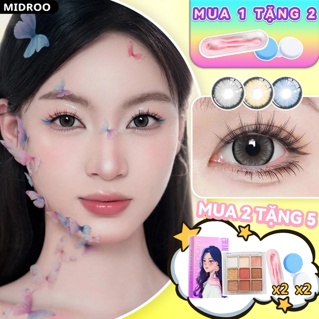 Midroo Lens 0 Độ (2 chiếc) Lens Cận Xám 14.5mm Lens Mắt Xanh Diamond ...