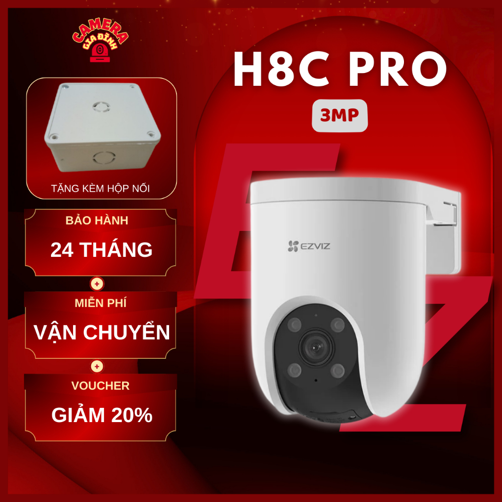 Camera Wifi EZVIZ H8C PRO 3MP 2K, quay 360 độ, đàm thoại 2 chiều, có màu ban đêm, chống nước ...