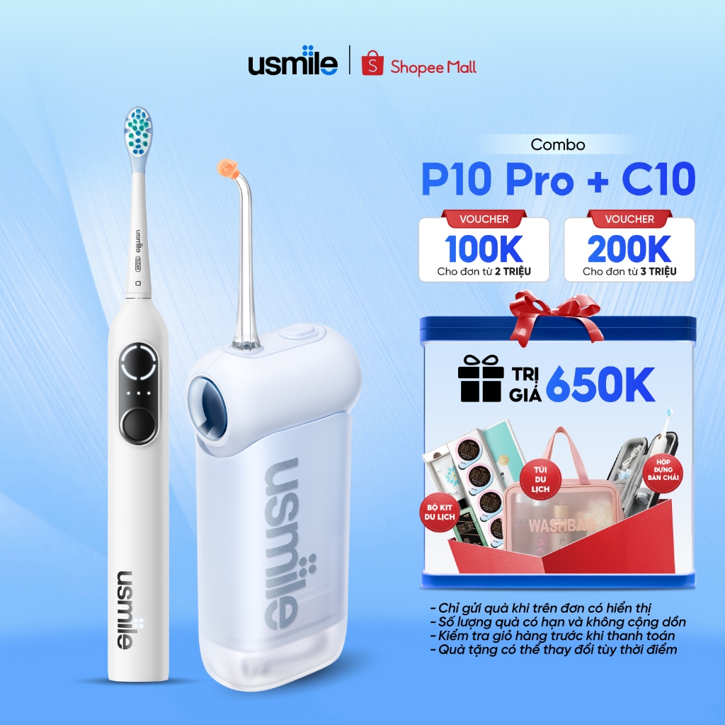 [COMBO] Bàn chải điện sóng âm usmile P10 PRO + Tăm nước usmile C10 | Shopee Việt Nam