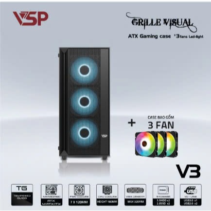 Case PC (Vỏ thùng) lắp Dual Xeon VSP V3 sẵn 3 fan ,MÀU ĐEN, lắp được ...