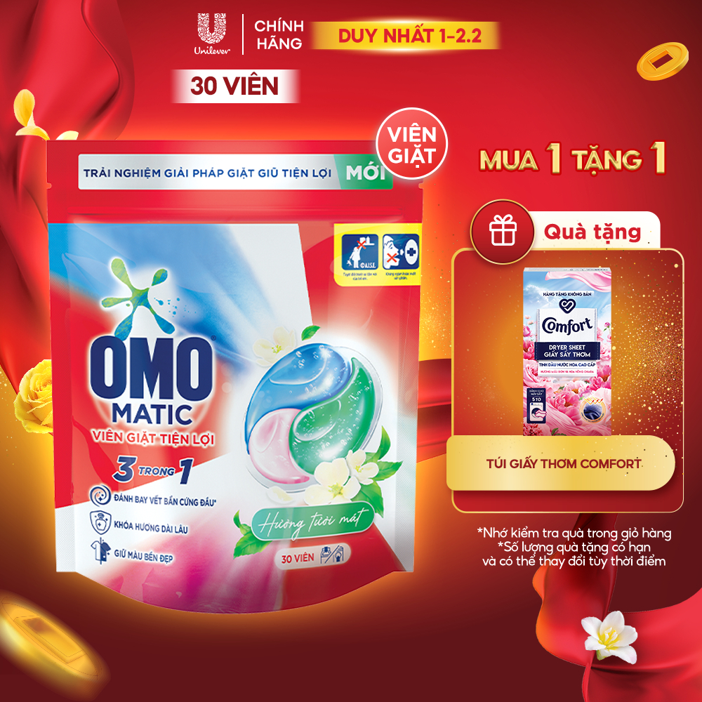 Túi viên giặt tiện lợi OMO 3 trong 1 (30-50viên/túi) | Shopee Việt Nam