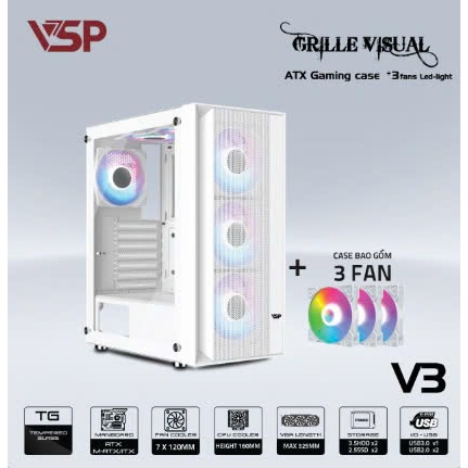 Case PC (Vỏ thùng) lắp Dual Xeon VSP V3 sẵn 3 fan, MÀU TRẮNG, lắp được ...