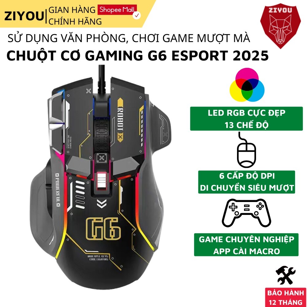 Chuột Cơ Máy Tính Gaming Ziyou G6 Pro 2025 Led RGB 13 Cao Cấp Chế Độ ...