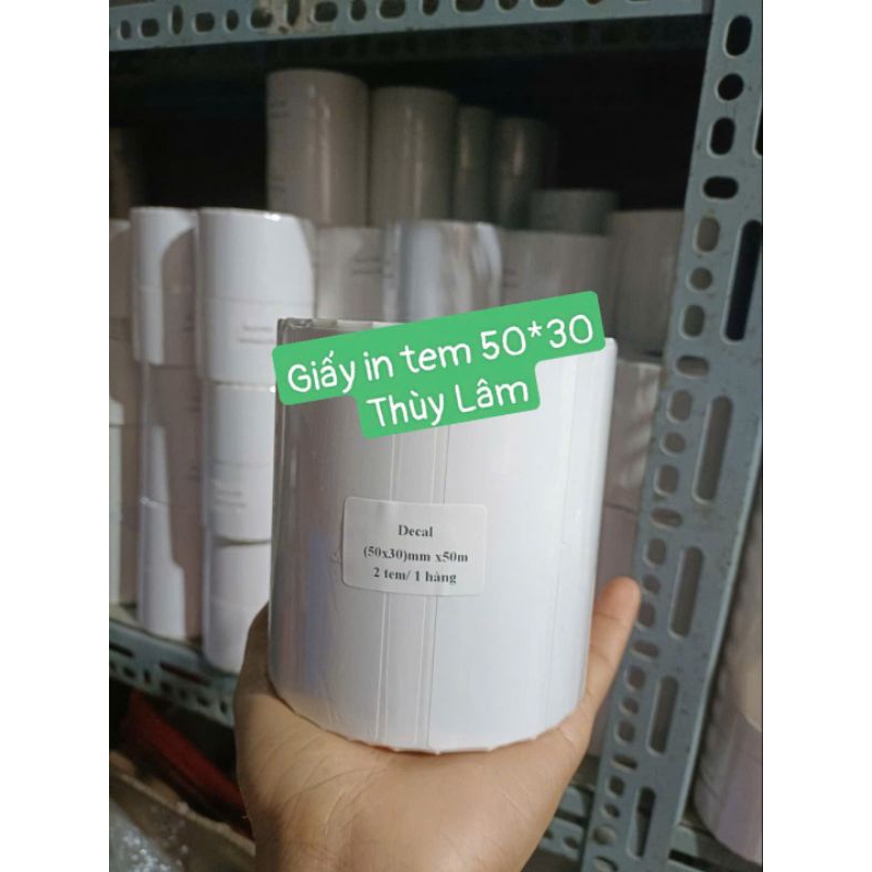 Giấy in tem 50*30mm cuộn 50m, tem thường khổ 2 tem dùng cho máy in ruy ...