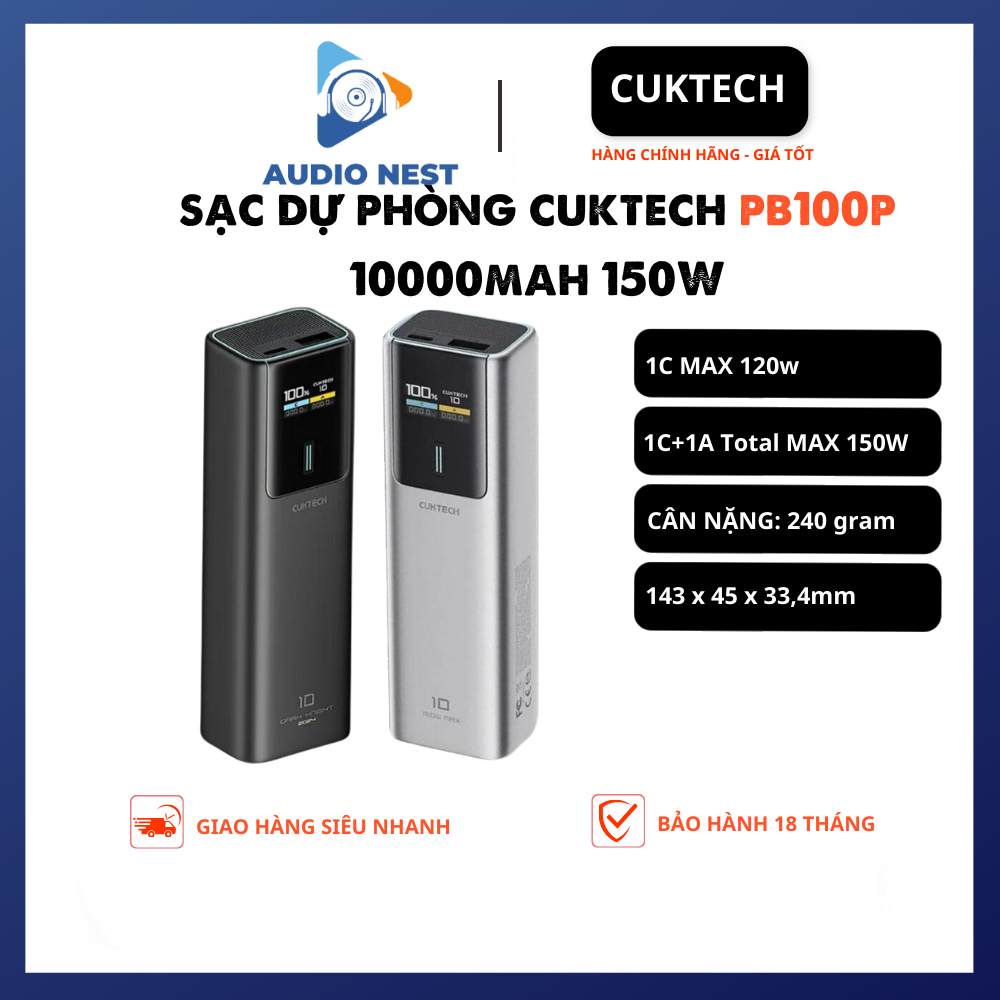 Sạc Dự Phòng Cuktech Mi Turbro 120W (PB100P) 10000mAh 1C1A 150W PD 3.0 PPS5A QC - BH 18 THÁNG ...